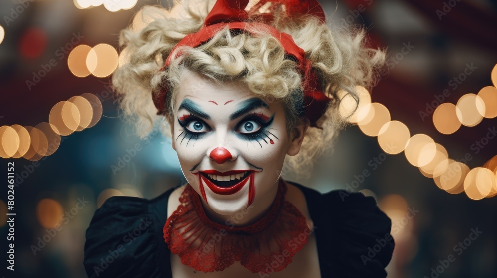 Creepy Clown Portrait with Dramatic Makeup and Lighting Stock ...