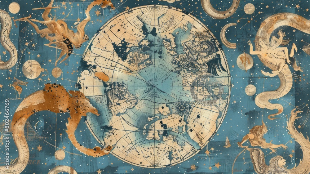Vintage-inspired illustrations of zodiac constellations, styled as old ... Vintage-inspired illustrations of zodiac constellations, styled as old ...