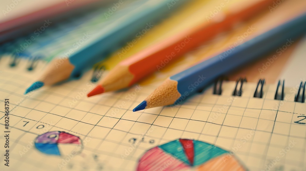 A close-up image of a notepad with fractions and a chart alongside ...