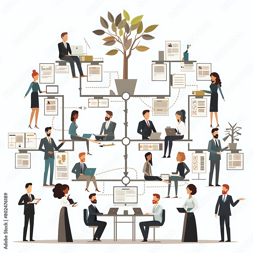 A tree diagram with 10 people at the bottom, 4 people at the middle and ...