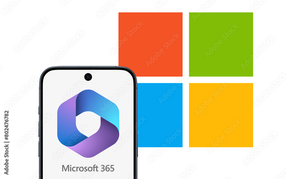 Microsoft 365 Logo is displayed on a modern smartphone, Microsoft logo ...
