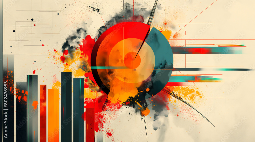 Explosion of infographics abstract digital art concept with pie charts ...