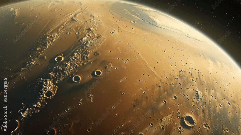 Mars, the red planet, as seen from space. The planet's dusty surface ...