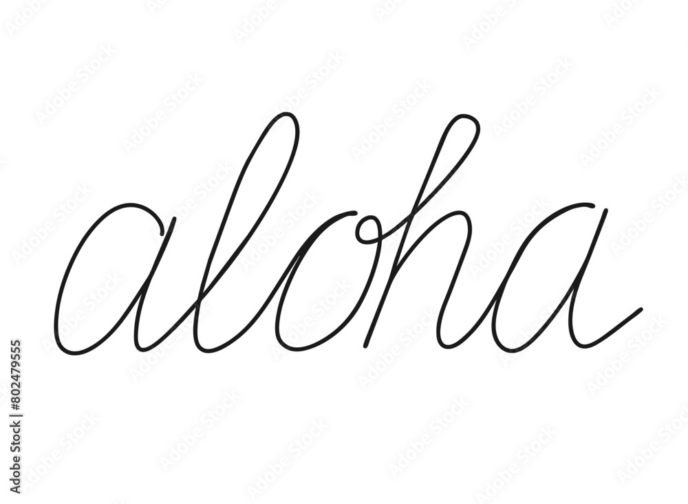 Aloha write calligraphy word, continuous line drawing. Greeting, hello ...