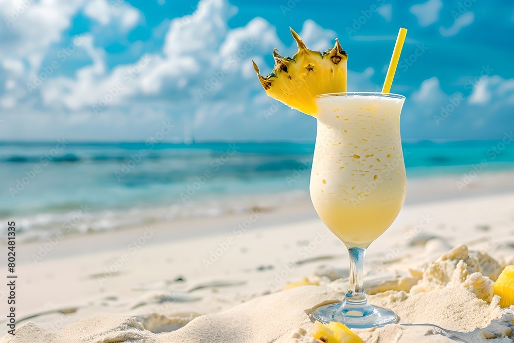 Pina colada cocktail on tropical beach. Tropical drink for summer party ...