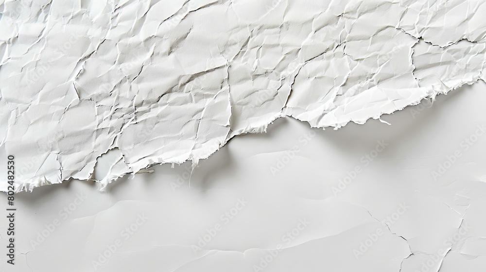 A texture detail showing a piece of white torn paper with frayed edges ...