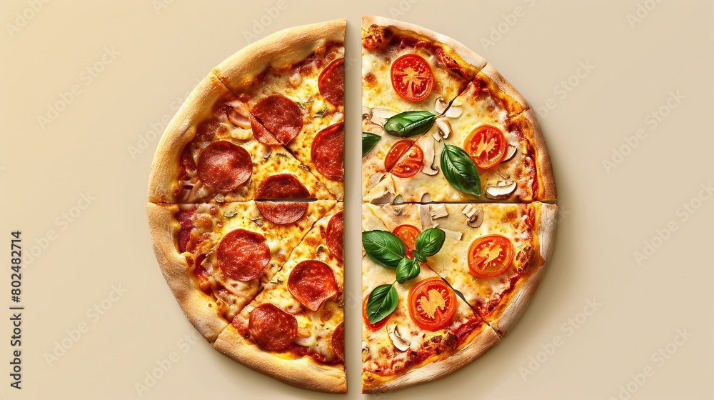 An engaging illustration of a pizza divided into halves, used as a fun ...