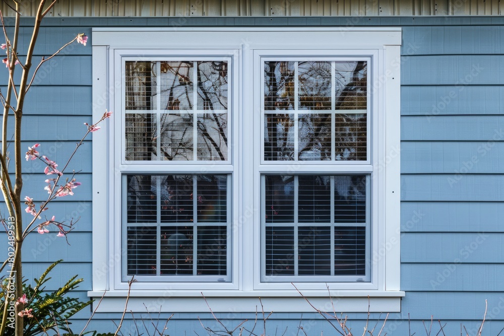 Elegant Double Hung Window with Vinyl Siding and White Grilles Dividing ...