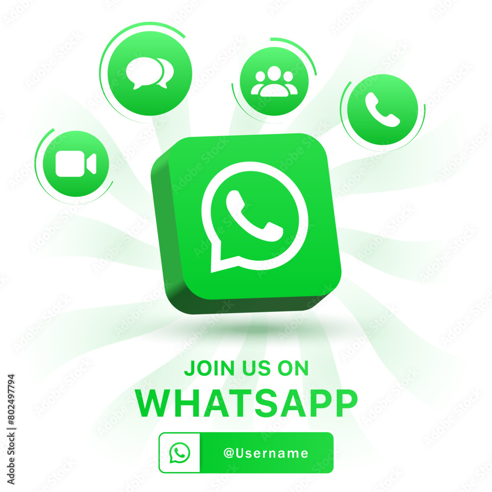 join us on whatsapp 3d logo with social media notification icons ...