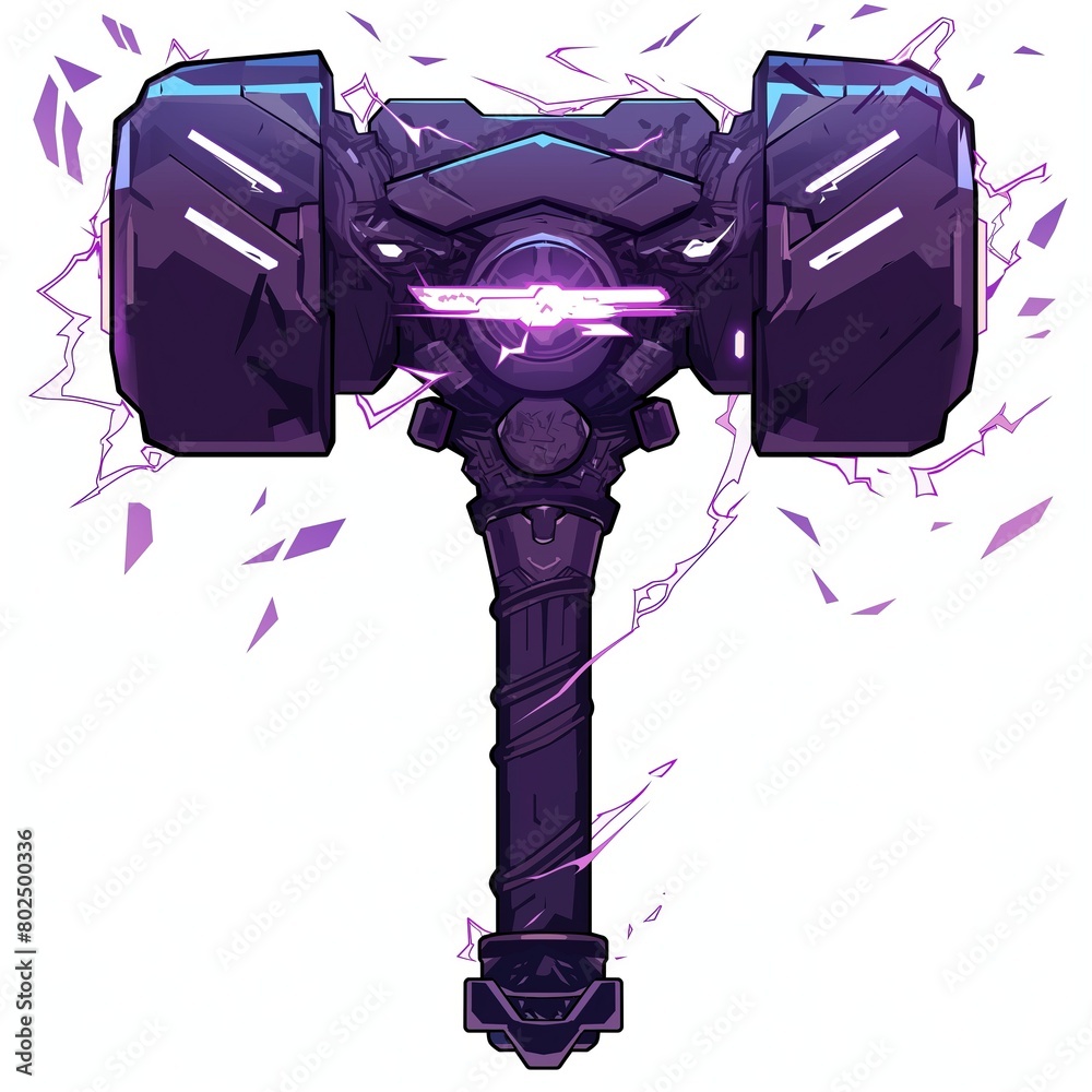 Stylish war hammer in cyberpunk style on a white background 2D logo ...