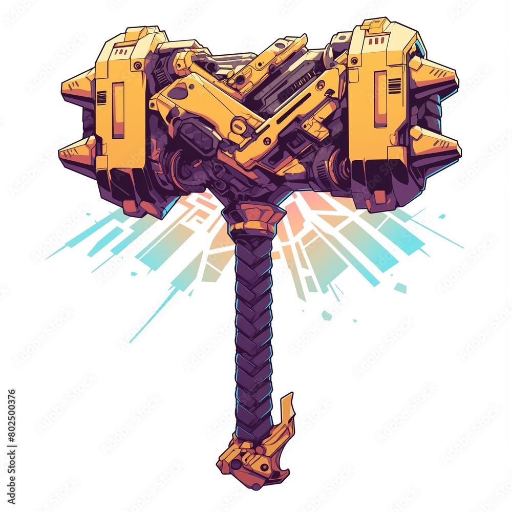Stylish war hammer in cyberpunk style on a white background 2D logo ...