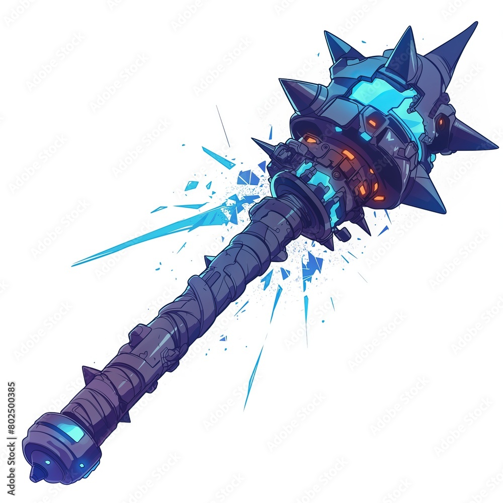 Stylish combat mace in cyberpunk style on a white background 2D logo ...