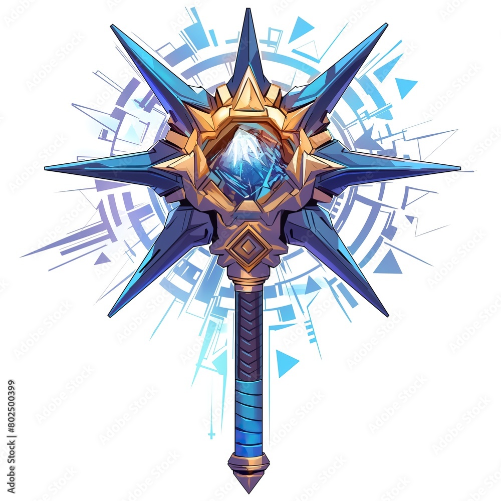 Stylish combat mace in cyberpunk style on a white background 2D logo ...