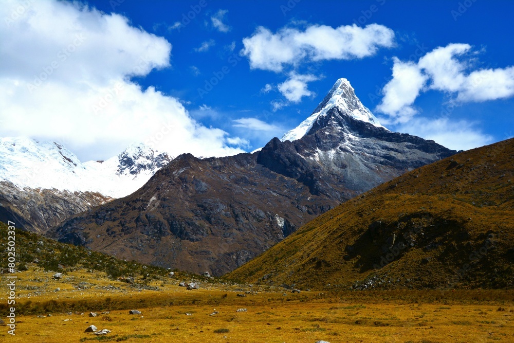 Artesonraju (6025 m) - a pyramidal mountain peak located near the city ...
