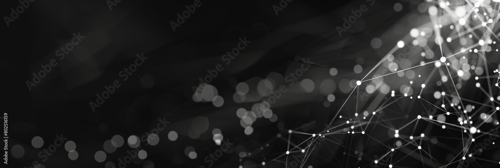 Black background with white light dots and geometric lines in the left ...