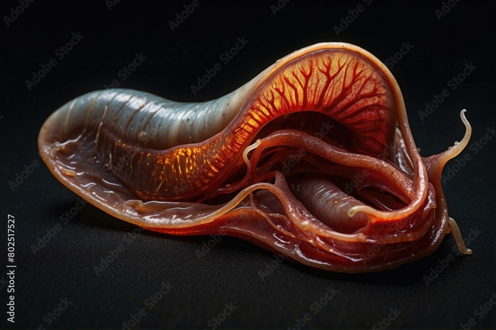 This image shows a realistic render of a translucent alien creature ...