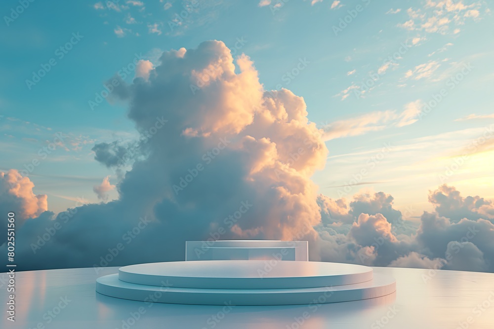 Cloud background podium blue 3d product sky white display platform ...