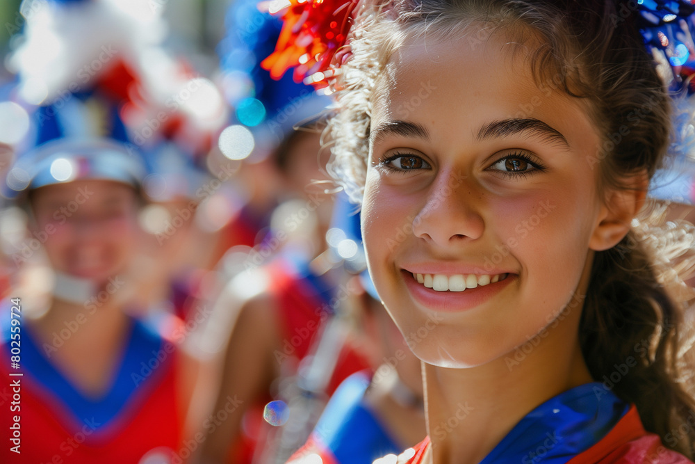 Majorette in an Independence Day Parade, exuding enthusiasm and ...
