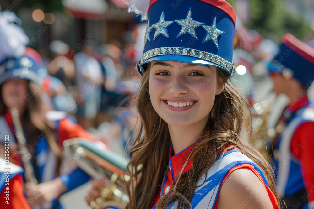 Majorette in an Independence Day Parade, captivating the crowd with her ...