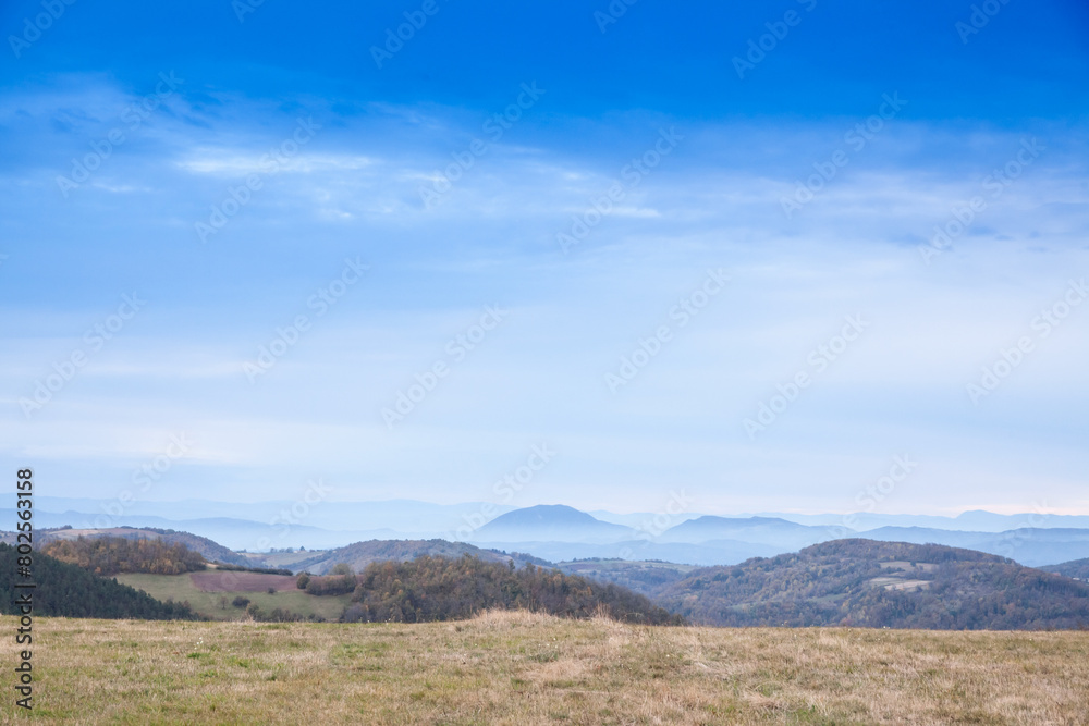 Panorama of the top and summit of Vrh Rajac moutain at dusk in autumn ...