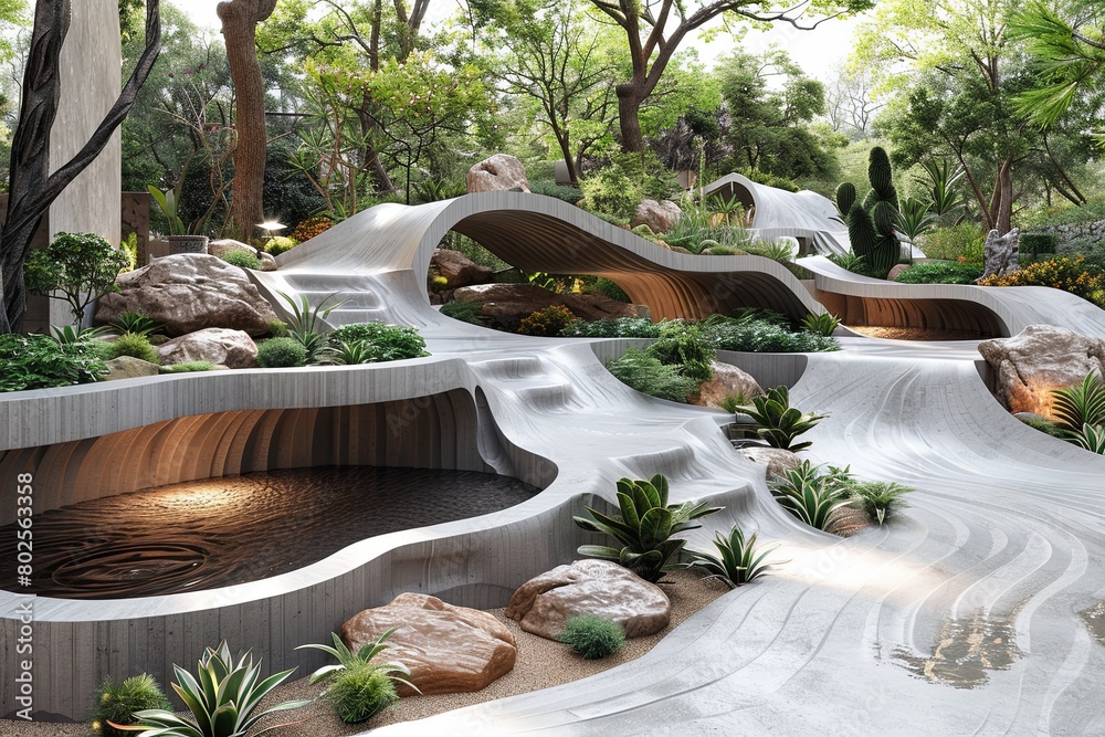 Natural Elements Harmony: Sustainable Organic Architecture Park Design ...