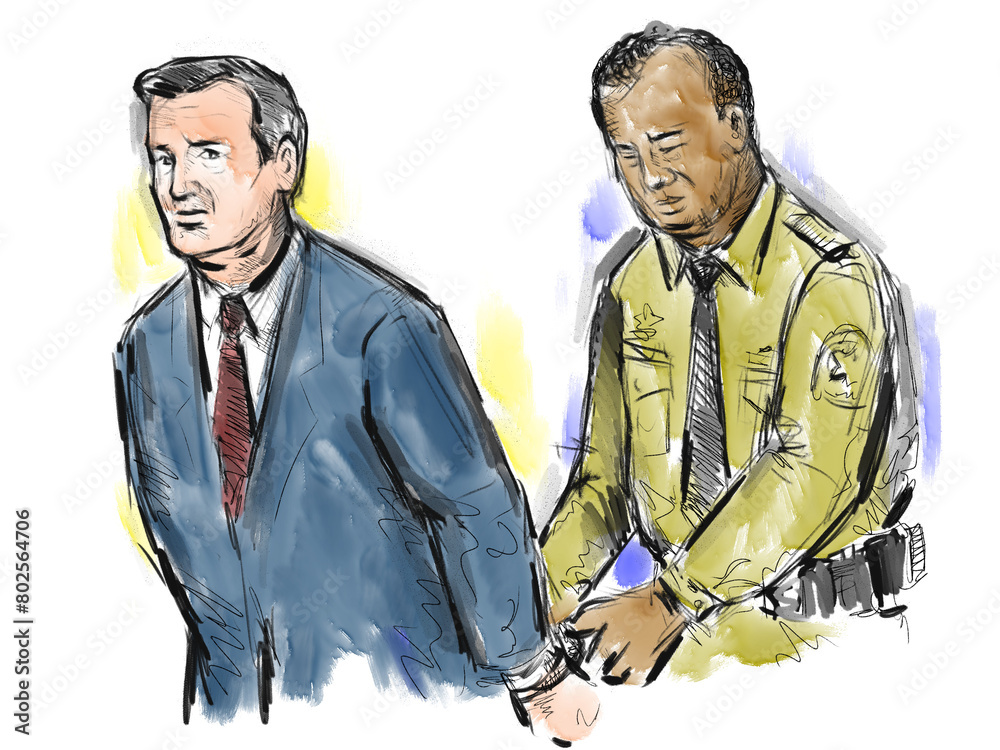 Pastel pencil pen and ink sketch illustration of an convicted defendant ...