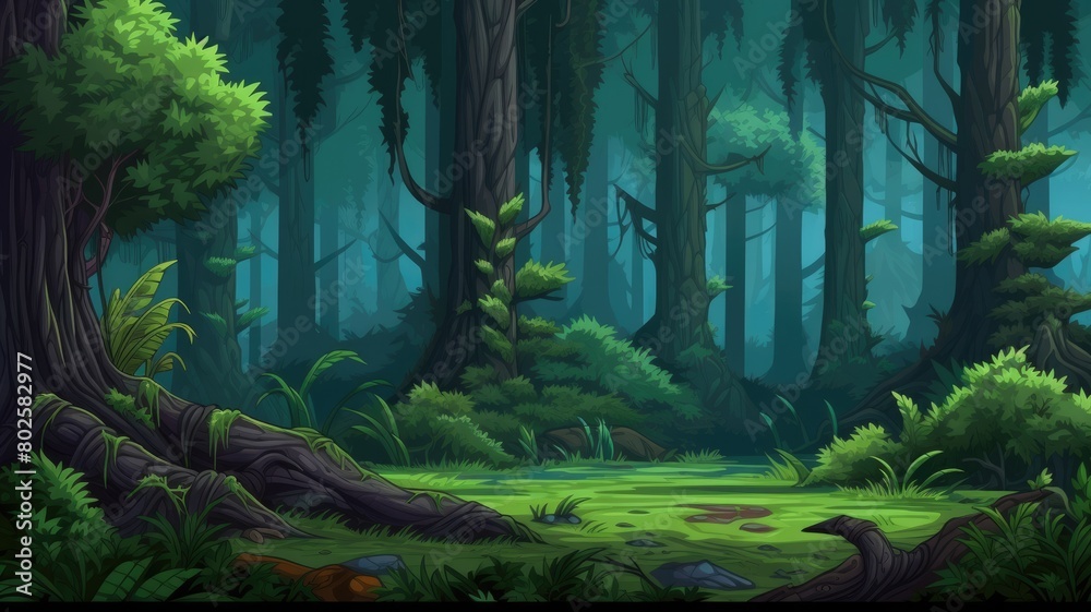 Enchanted forest cartoon illustration, perfect for a magical game ...