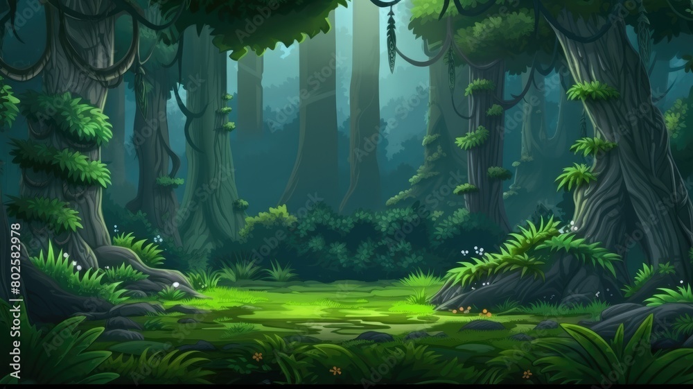 Enchanted forest cartoon illustration, perfect for a magical game ...