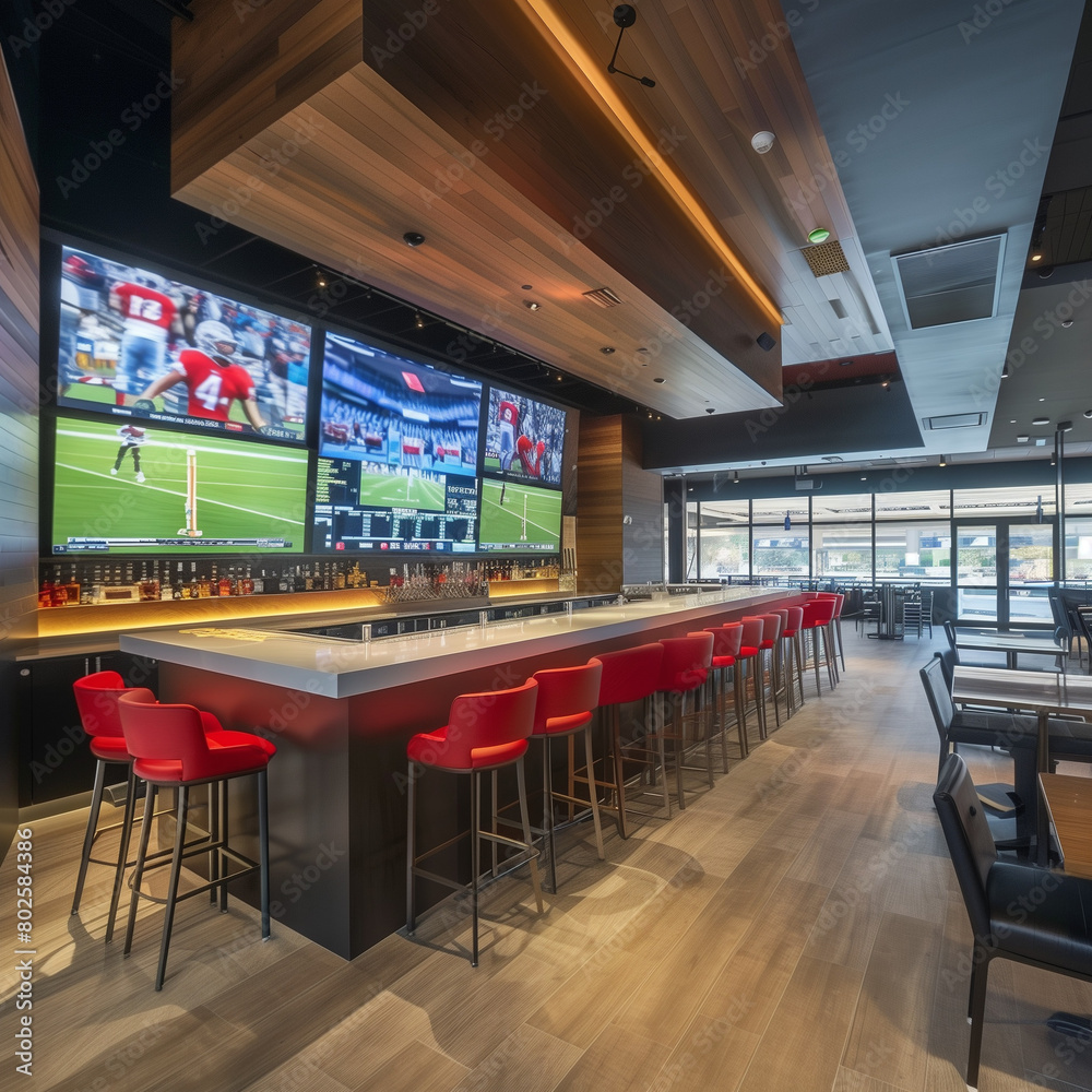 Dynamic Sports Bar: Entertainment Ready with Built-In TV Screens Stock ...