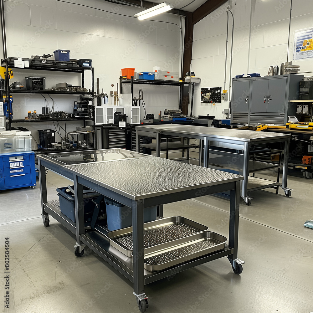 Industrial Metal Shop with Integrated Welding Trays: Modern ...