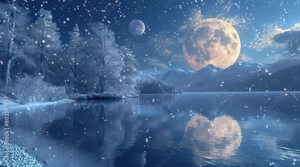 Moonlit Fantasy Waters: A mystical lake illuminated by the full moon on ...
