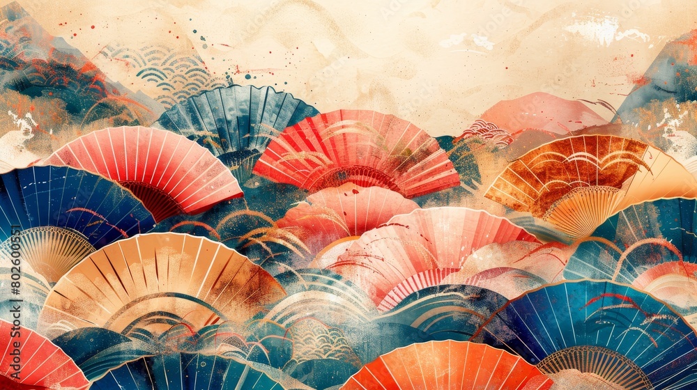 Japanese style Hand fan pattern Stock Illustration | Adobe Stock