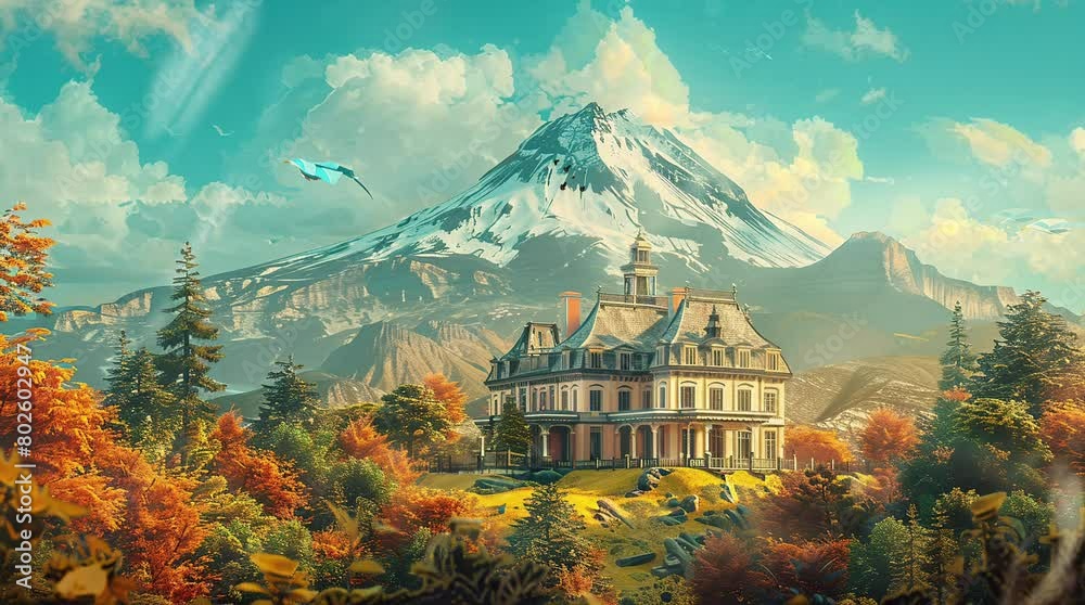 Mountain Mansion Haven: A luxurious mansion nestled against the ...