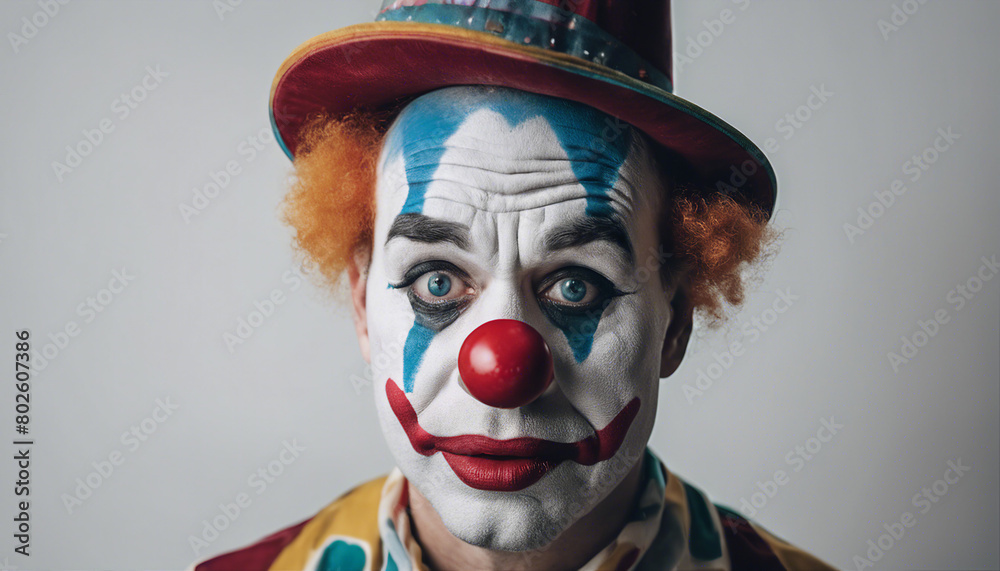 adult clown with tears flowing and sad facial expression, isolated ...