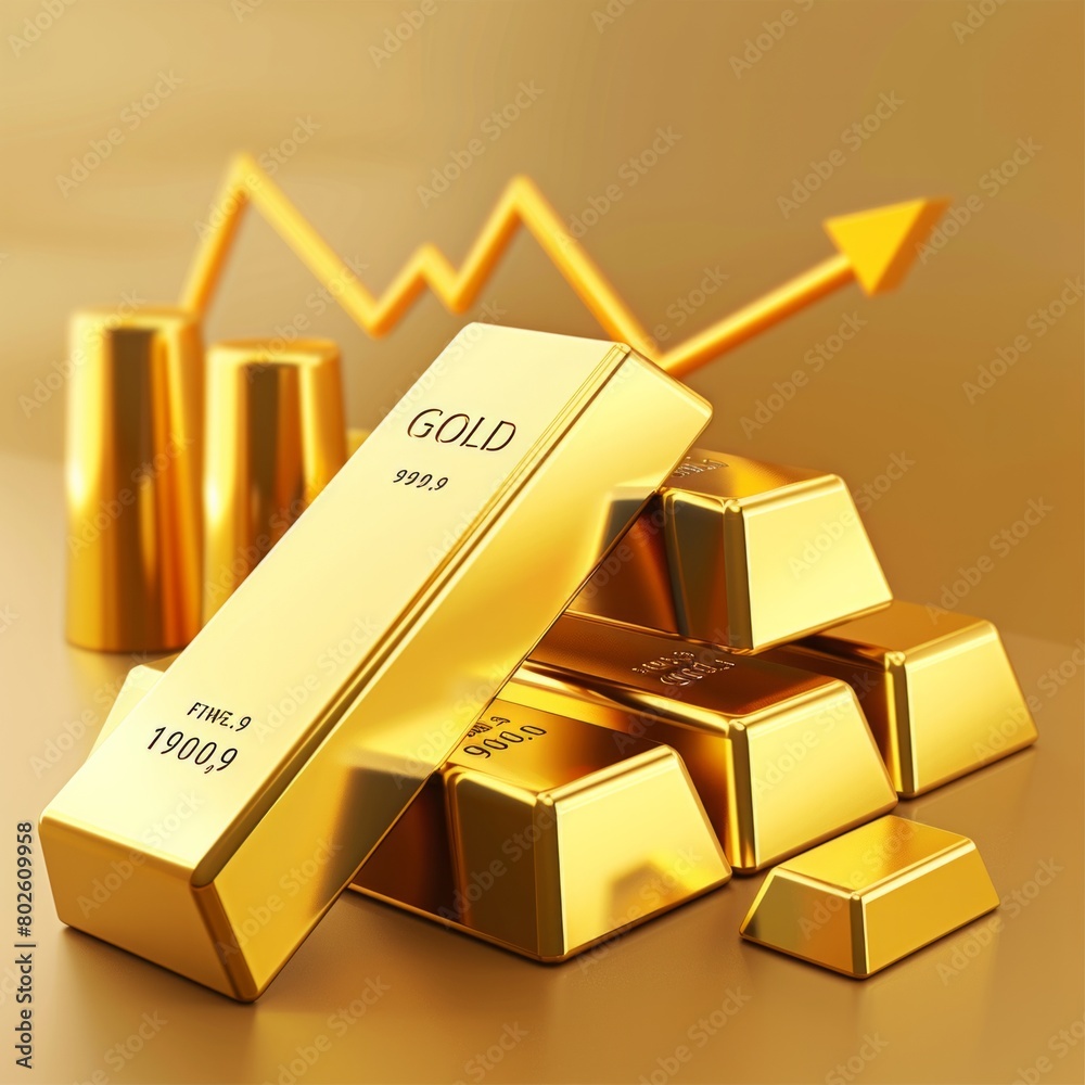 Craft a dynamic 3D icon illustrating the concept of buying gold as an ...