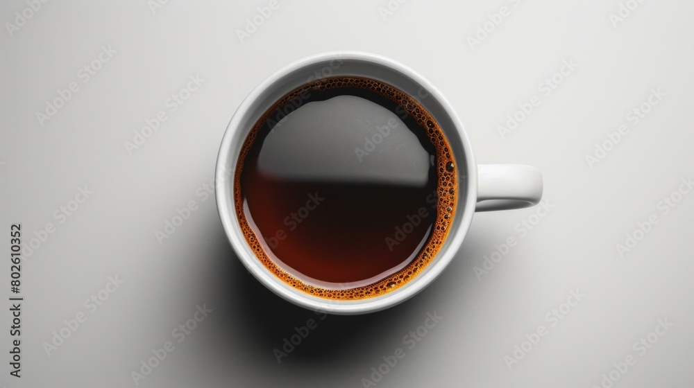 Stark black coffee in a cup, isolated against a white background, a ...