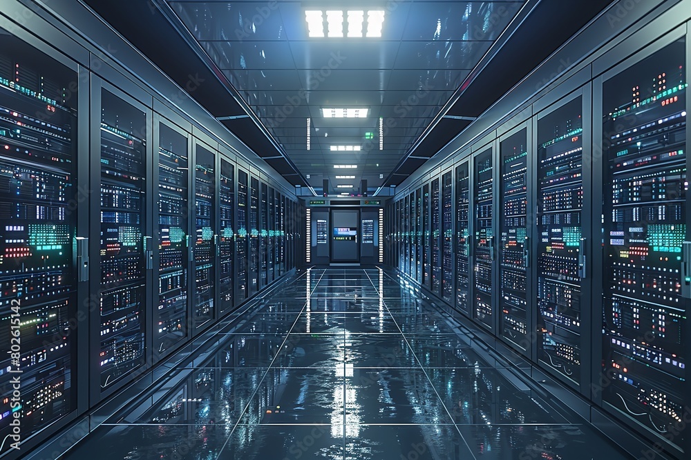 "Server Room with Rows of Servers: Detailed Data Center Environment ...