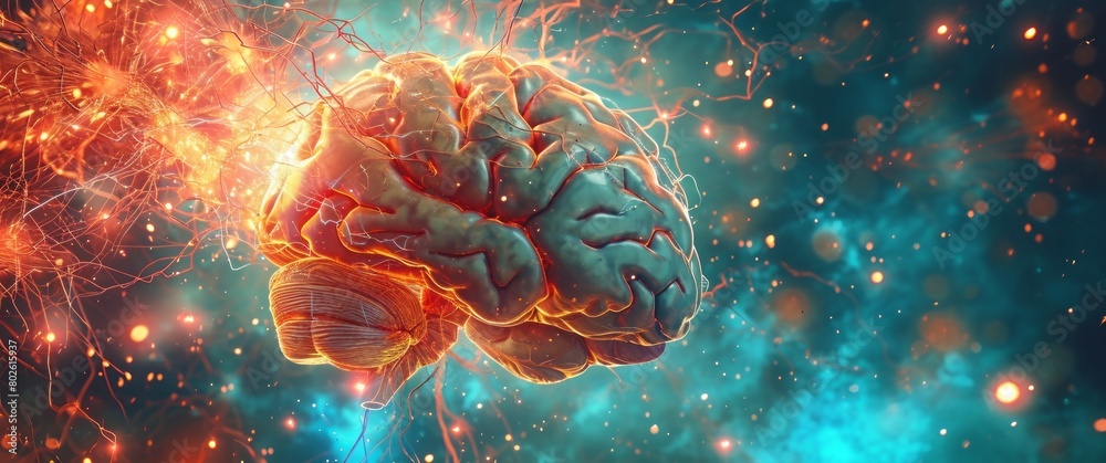 Dynamic artwork depicts the human brain in thoughtful processes ...