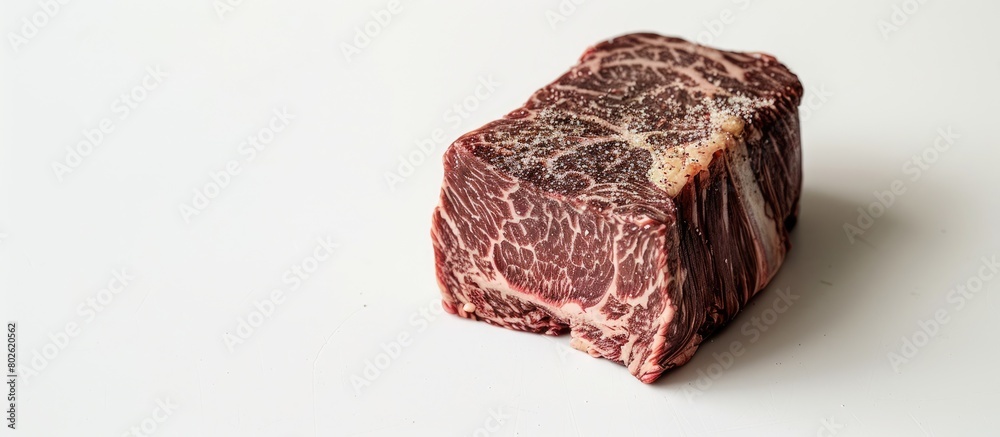 Raw dry-aged wagyu cote de boeuf beef block shown in close-up against a ...