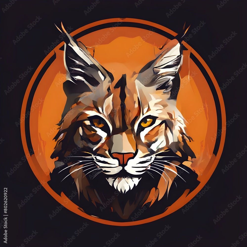 bobcat head on a black background face art wildlife symbol mammal lion ...