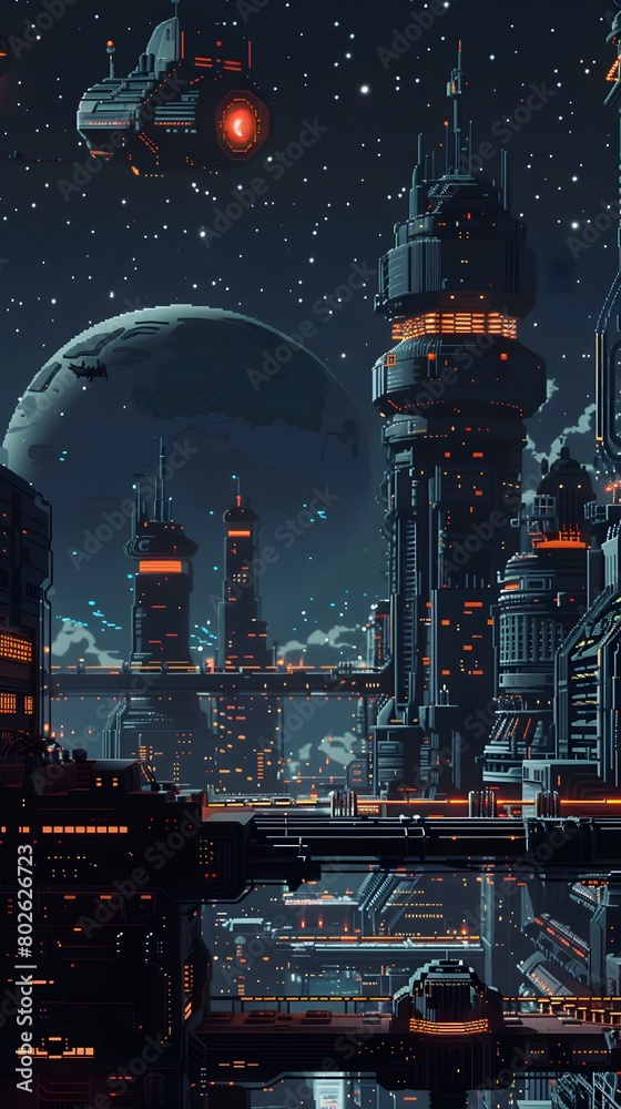 Pixel Art Space Station in Orbit with Retro and Futuristic Styles Stock ...