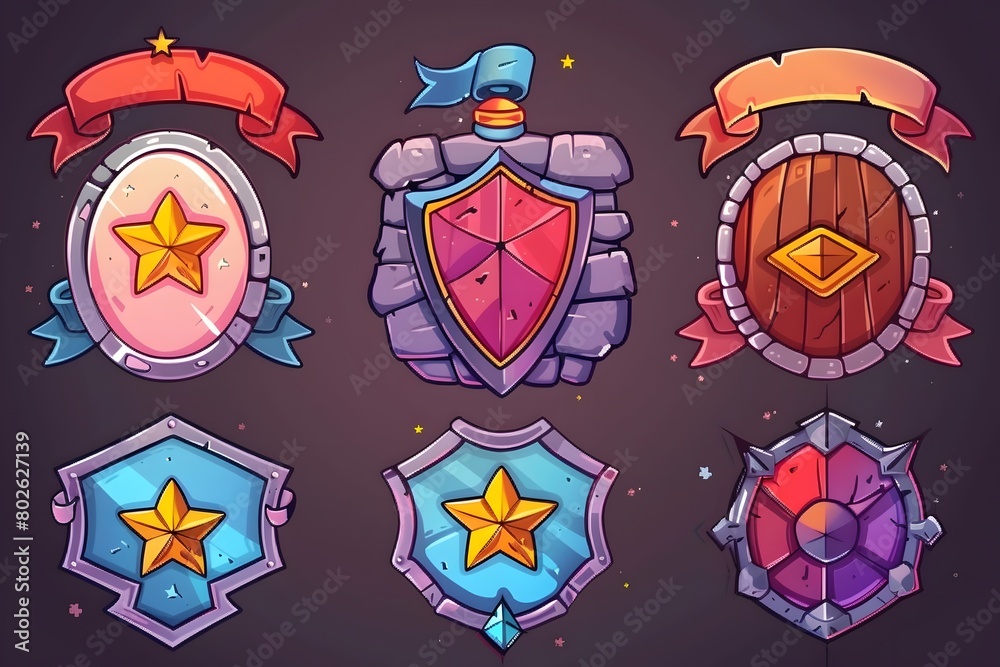 Mobile Game Ui Design With Achievement Icons Vector Illustration Of