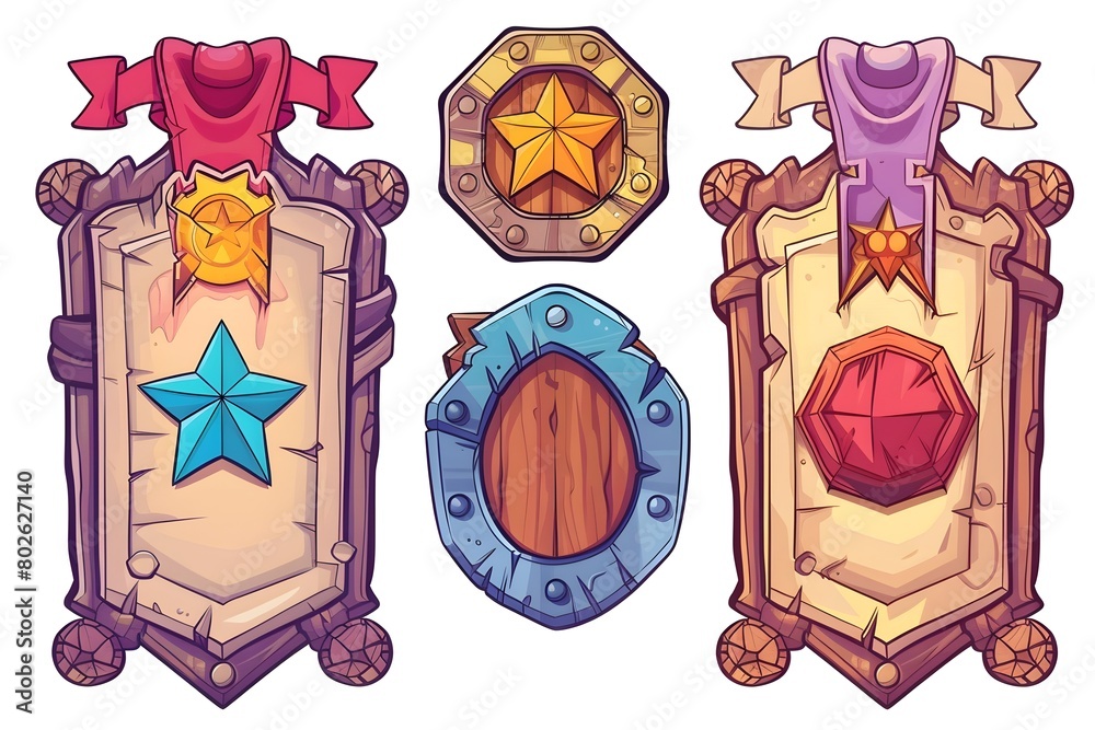 Mobile Game UI Design with Achievement Icons: Vector illustration of ...