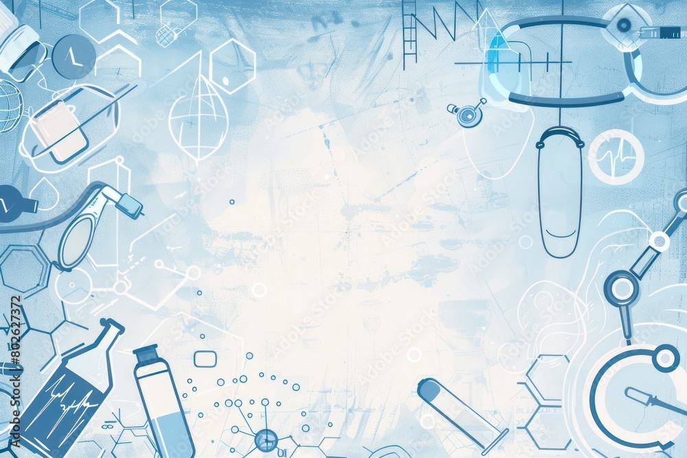 Blue and white background template with medical icons for health ...