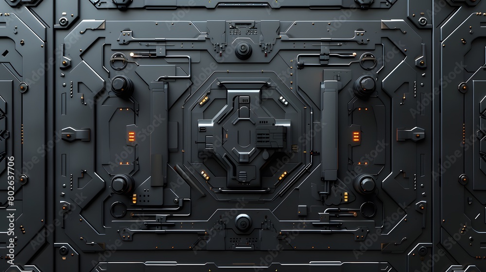 Dark grey sci-fi wall texture, with rectangular panels and different shapes of futuristic ...