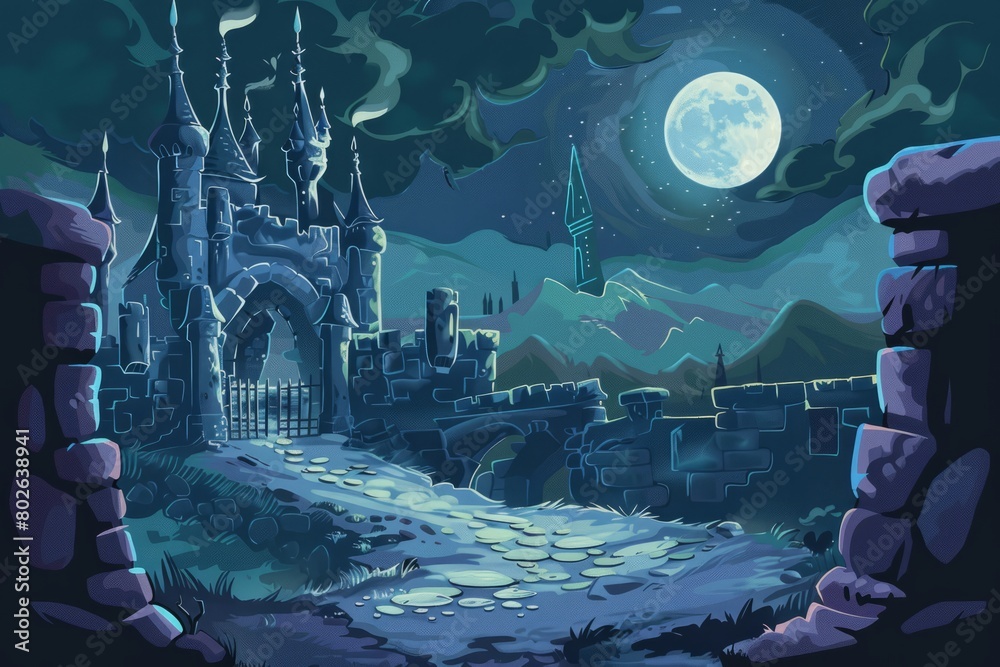 Cartoon cute doodles of a couple exploring a deserted castle by ...