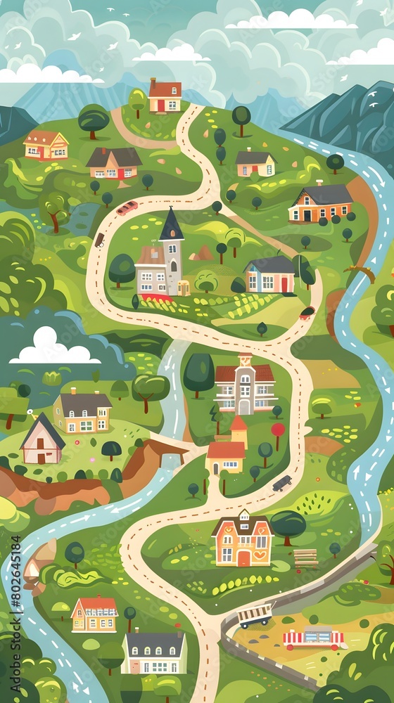 Navigational Vector Art Infographic Poster Depicting a Road Map with ...