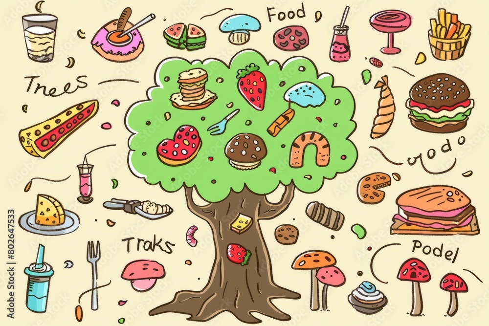 Cartoon cute doodles of a world where food is scarce, and people rely ...