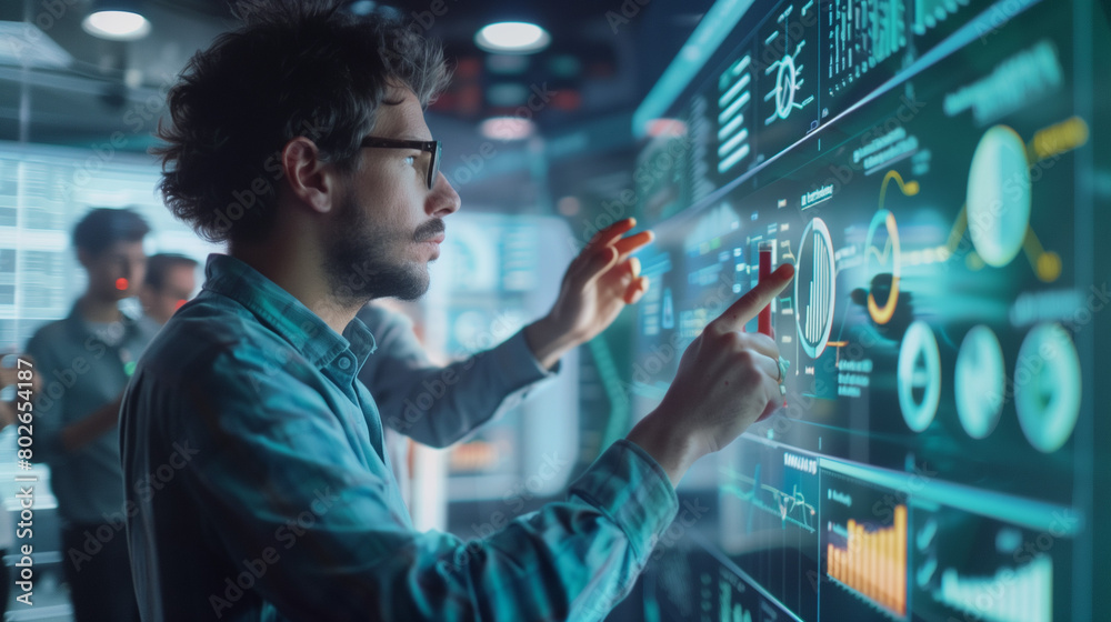 Tech Startup Using Real-Time Data Visualization on Smart Board, Modern ...