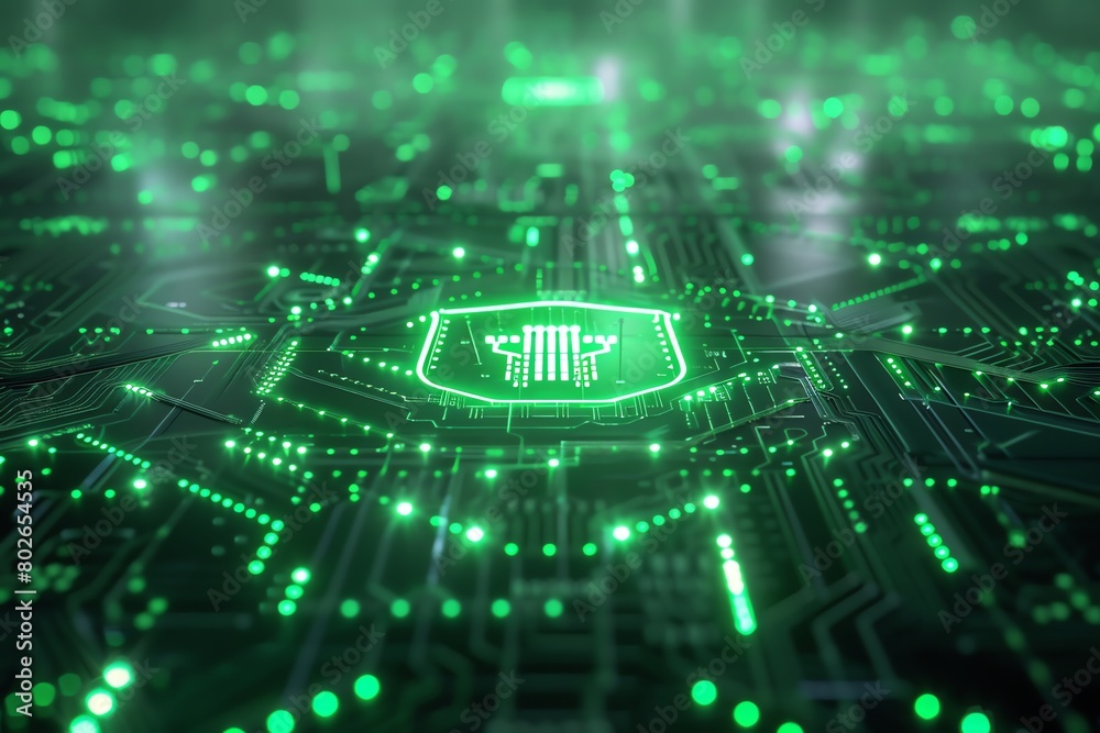 Network under a vibrant green cyber shield, 4K, holographic interface ...
